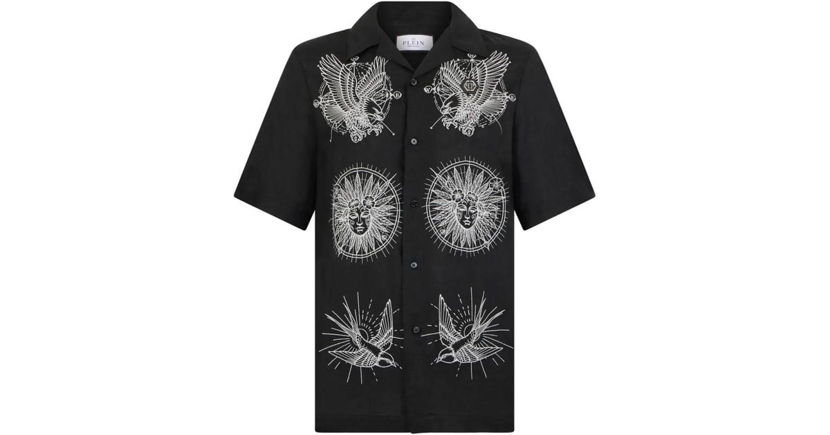 Philipp Plein Tattoo Embroidery Bowling Shirt in Black for Men | Lyst UK