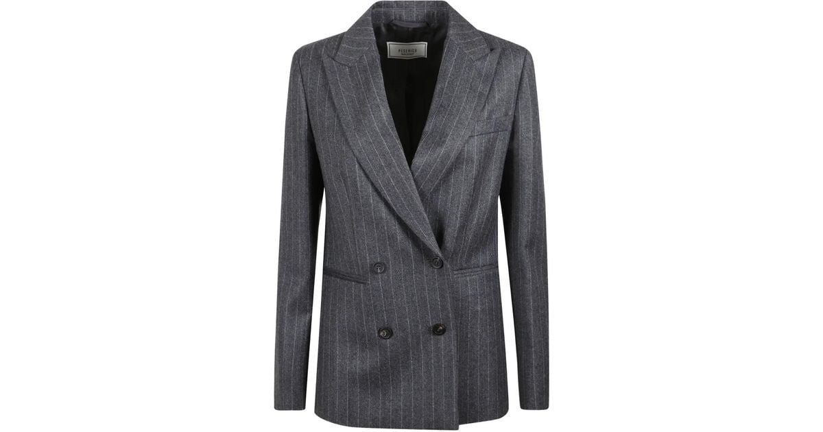 Peserico Pinstripe-Pattern Double-Breasted Jacket in Black | Lyst UK