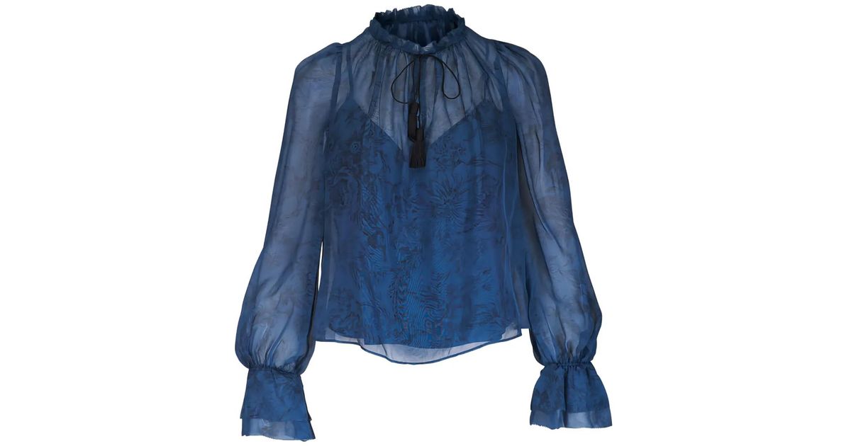Veronica Beard Maxime Ruffled-Neck Blouse in Blue | Lyst UK