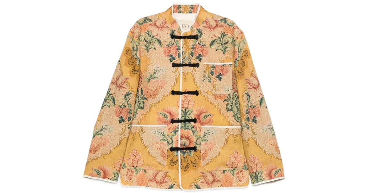 Valentino Garavani Floral-Print Frog-Closure Jacket in Metallic for Men ...