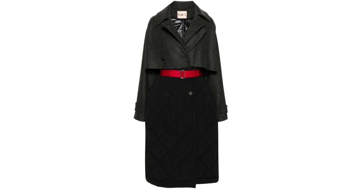 Plan C Quilted Trench Coat in Black | Lyst