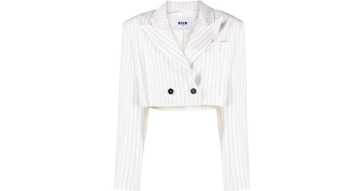 MSGM Pinstripe-pattern Cropped Blazer in White | Lyst