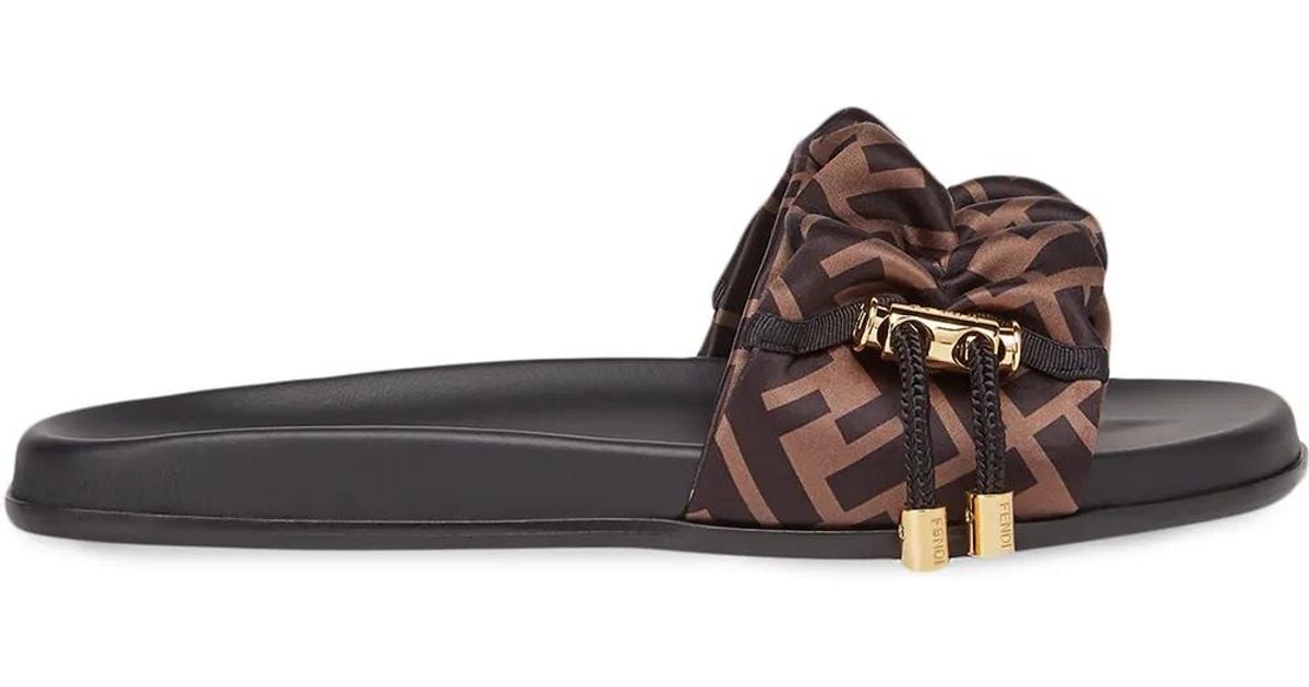 Fendi Logo Slide Sandals in Brown | Lyst UK