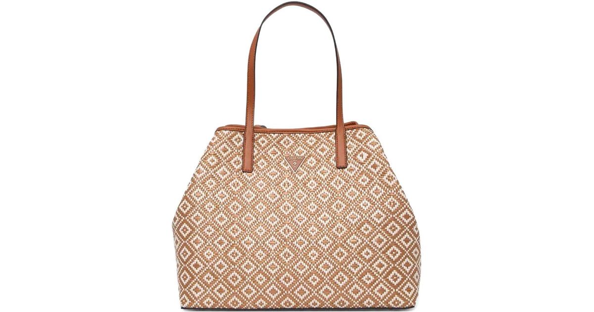 Guess Vikky Diagonal Diamond-Pattern Tote Bag in Natural | Lyst