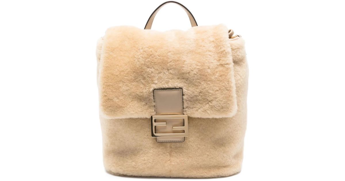 Fendi Shearling Backpack in Natural | Lyst Canada