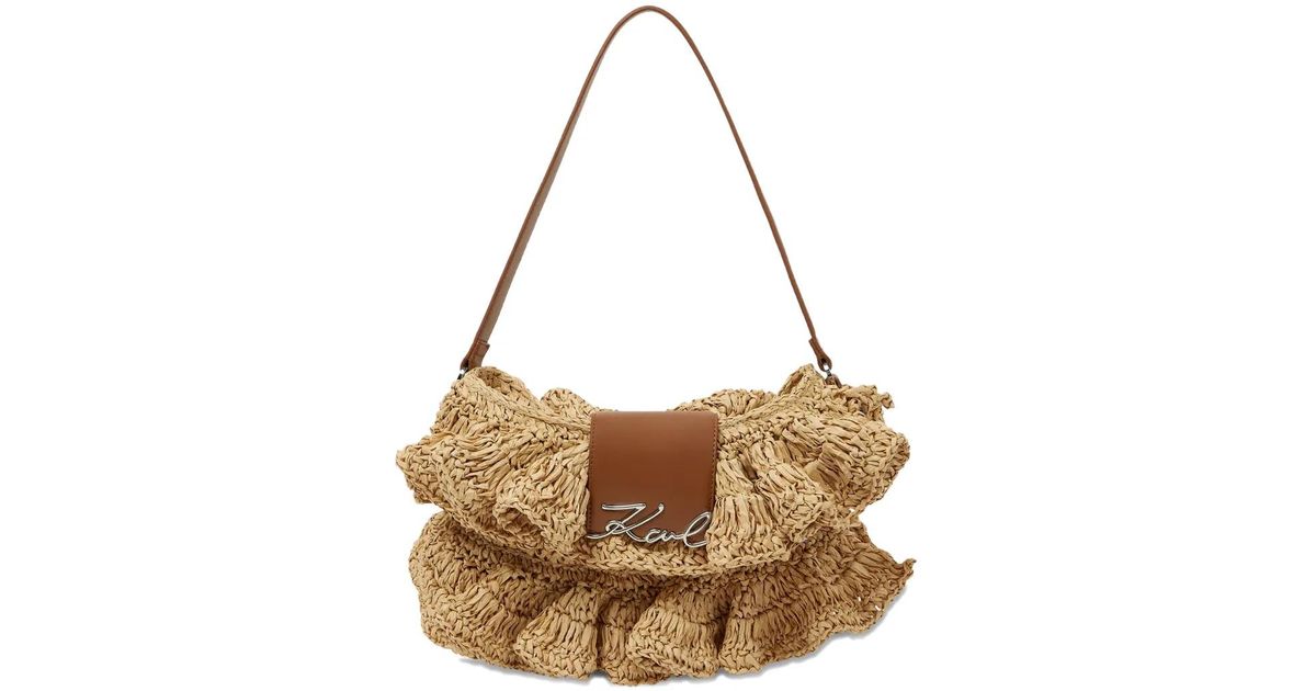 KARL LAGERFELD Raffia Ruffle Shoulder Bag in Metallic | Lyst