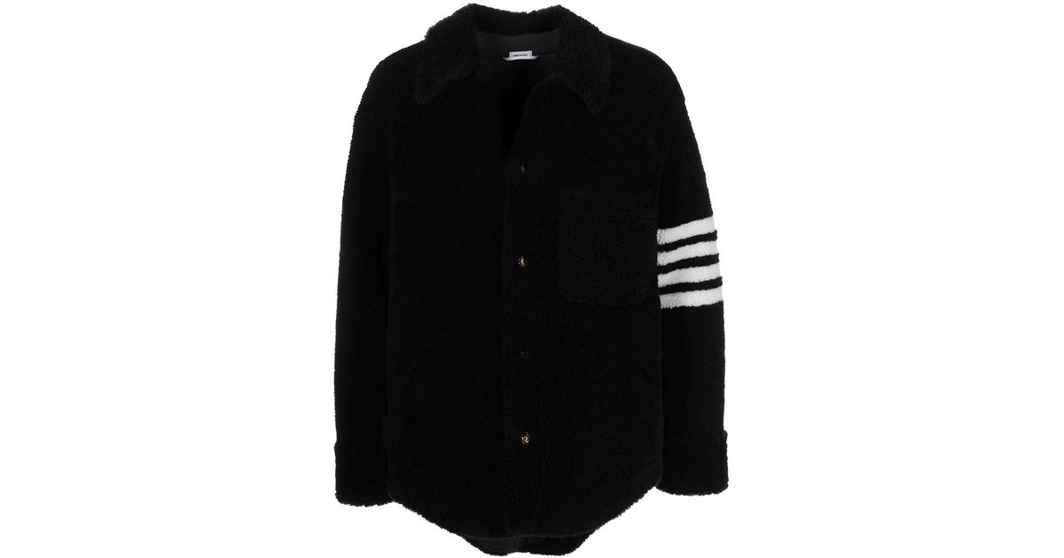 Thom Browne 4-bar Shearling Jacket in Black for Men | Lyst UK