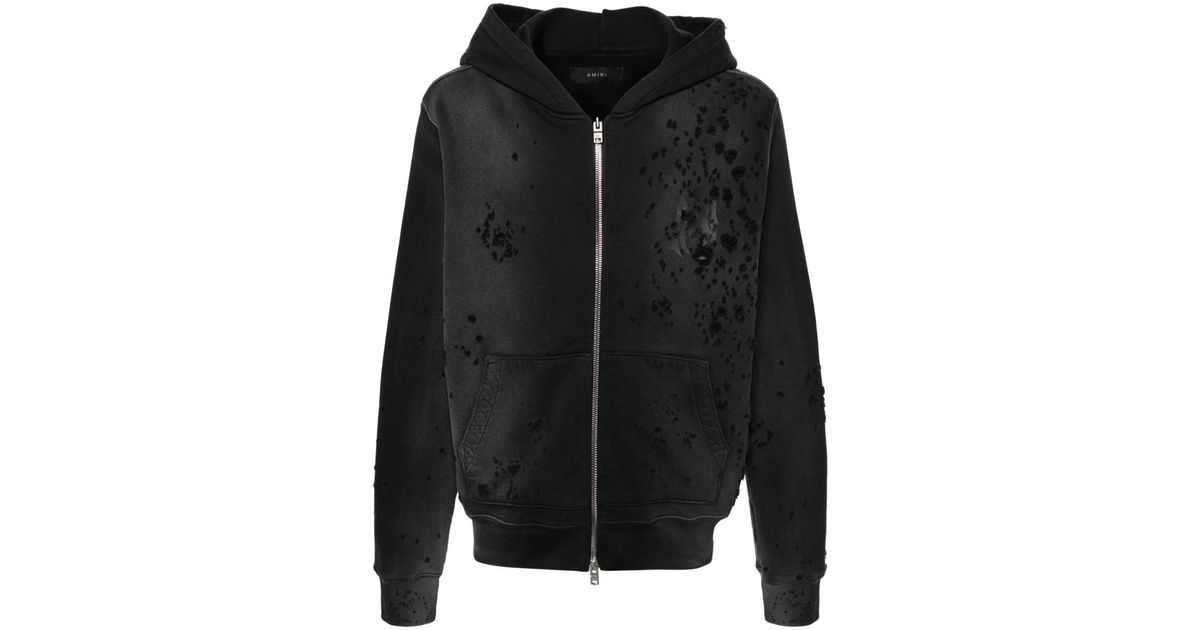 Amiri Core Ripped Zip-Up Hoodie in Black for Men | Lyst