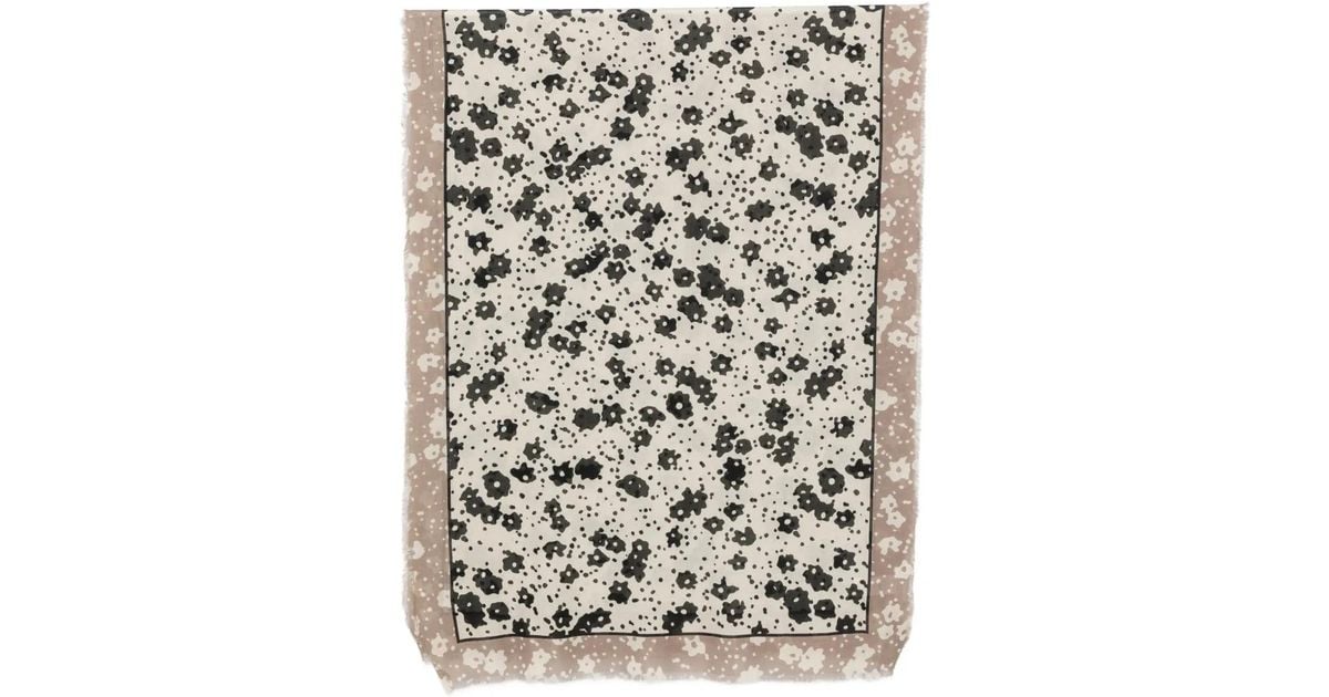 Marc O' Polo Floral-Print Frayed Scarf in White | Lyst UK