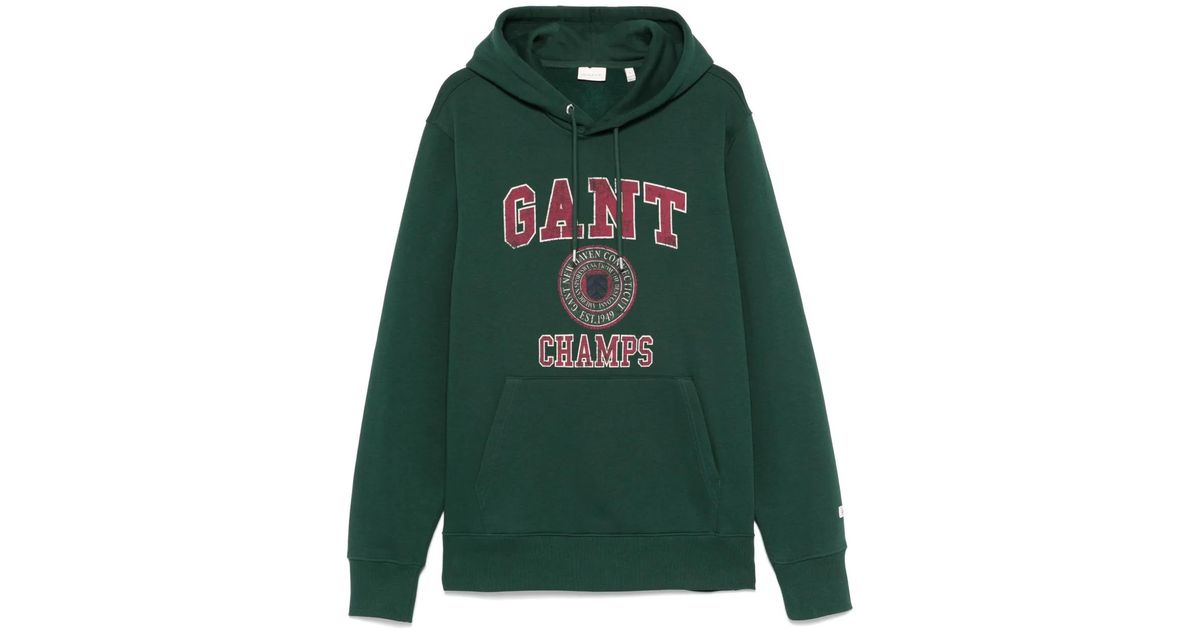 GANT Logo-Print Hoodie in Green for Men | Lyst