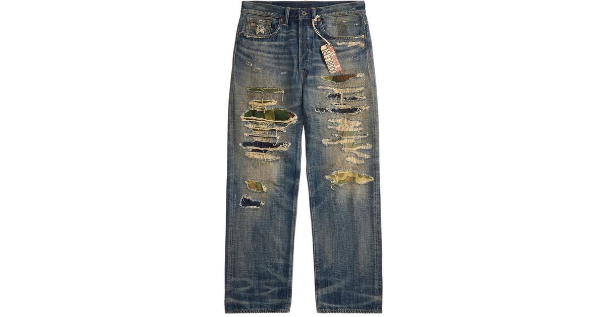 RRL Ripped Camouflage-Detail Trousers in Blue for Men | Lyst