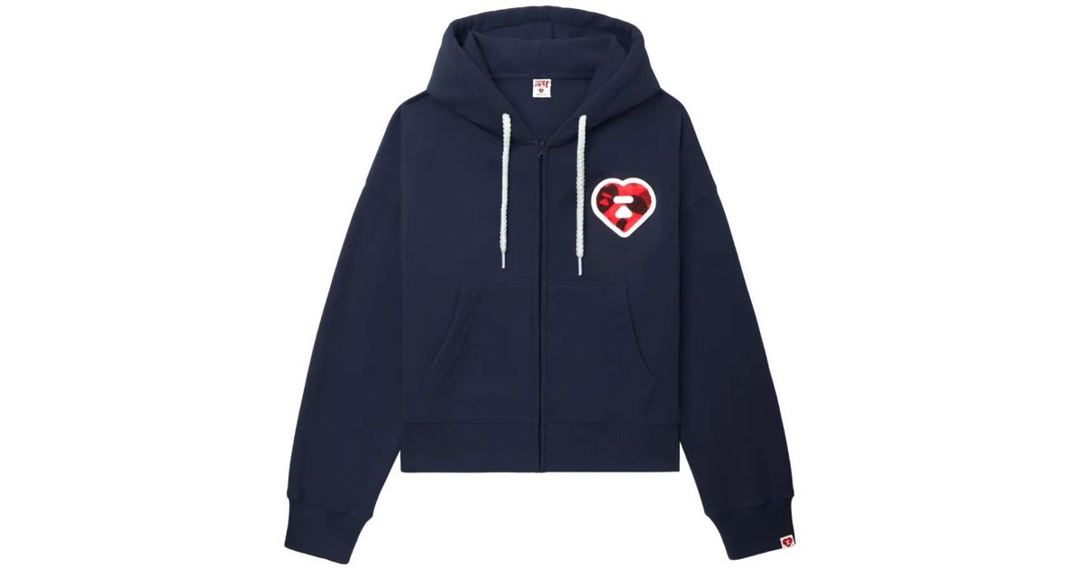 A Bathing Ape Heart-Motif Zip Hoodie in Blue | Lyst UK