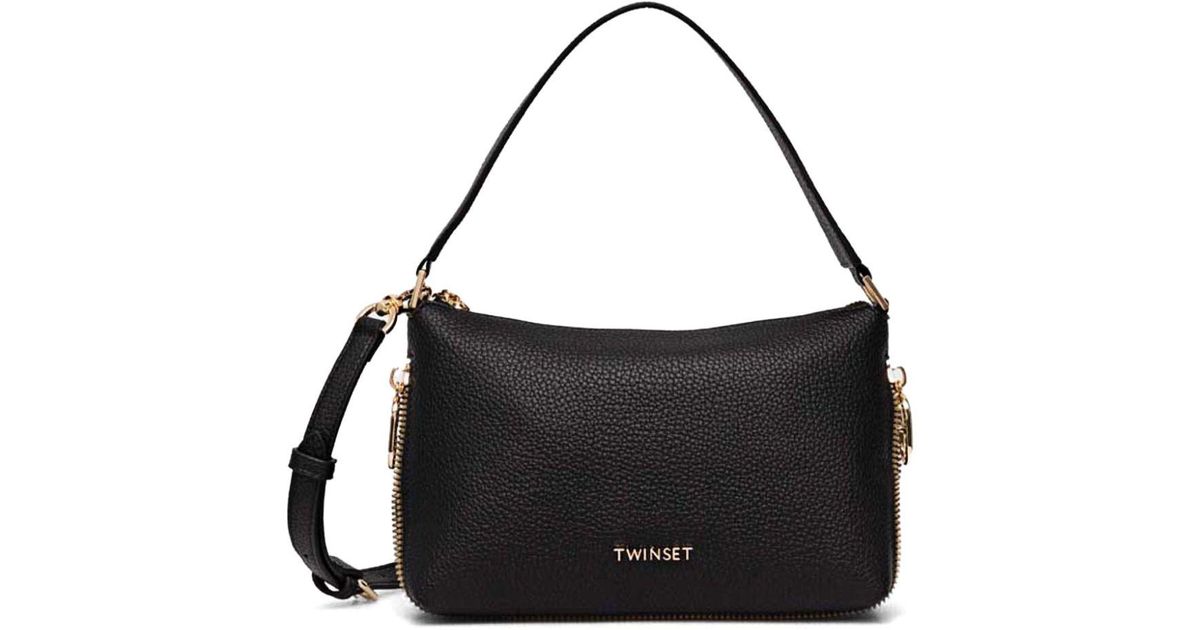 Twin Set Logo-Lettering Crossbody Bag in Black | Lyst