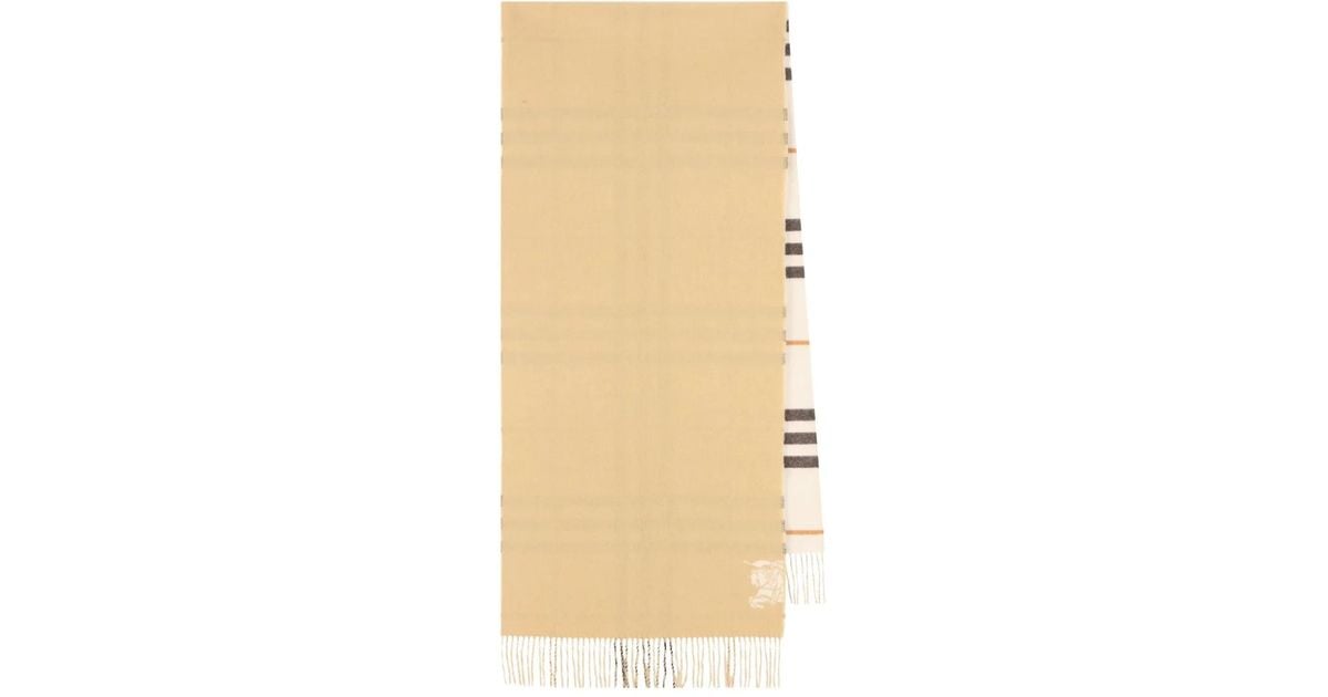 Burberry Check-Pattern Fringed Scarf in Natural | Lyst UK