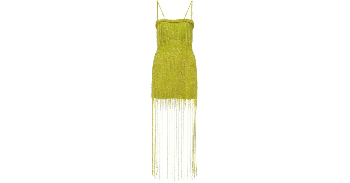 Rachel Gilbert Presley Beaded Fringed Mini Cocktail Dress in Yellow ...