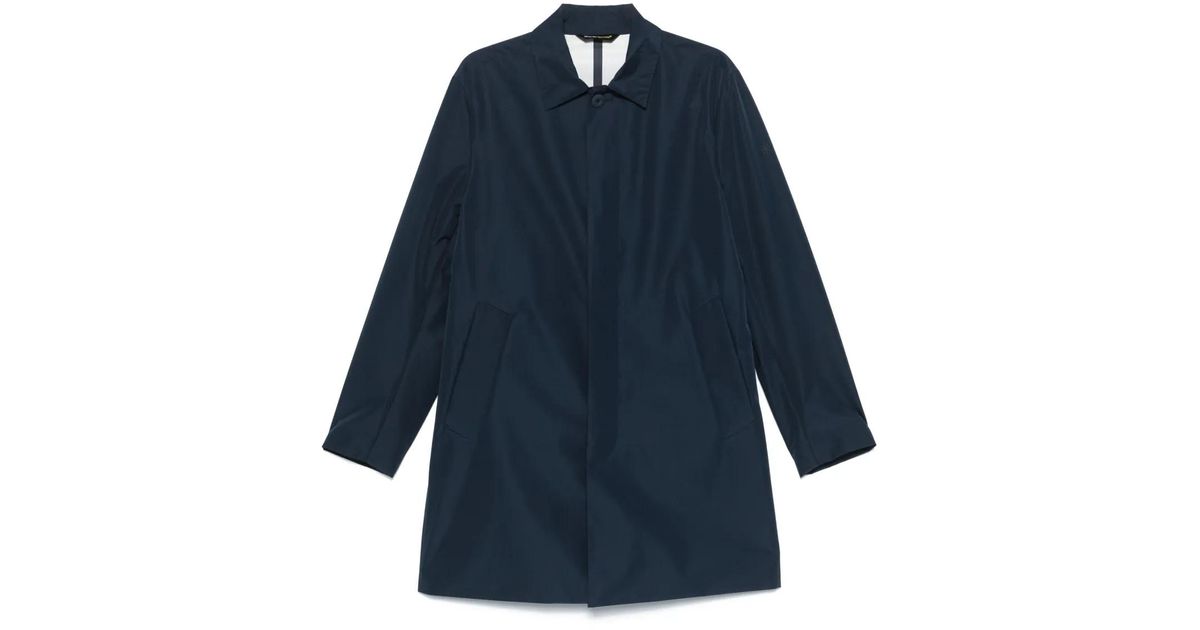 Manuel Ritz Rubberised-Logo Trench Coat in Blue for Men | Lyst