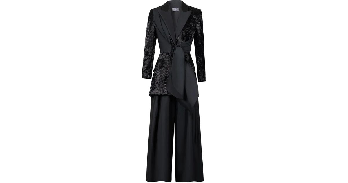 Gaby Charbachy Sequin-Embellished Wide-Leg Suit in Black | Lyst