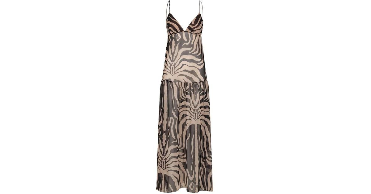 Johanna Ortiz Georgette Zebra-Print Maxi Dress in White | Lyst