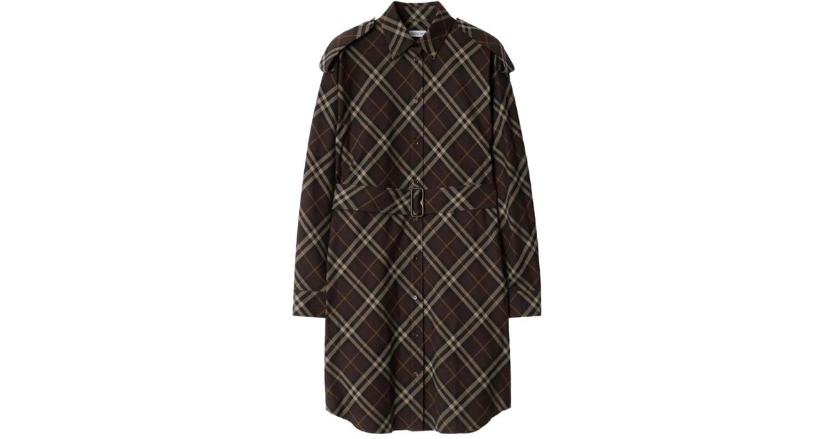 Burberry Check-Pattern Flannel Shirt Dress in Black | Lyst UK