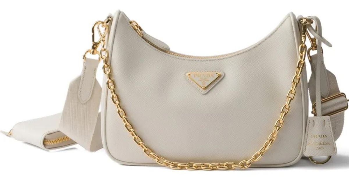 Prada Re-Edition 2005 Saffiano-Leather Shoulder Bag in Natural | Lyst UK