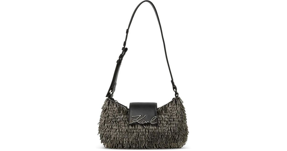 Karl Lagerfeld Signature Beaded Shoulder Bag in Black | Lyst UK