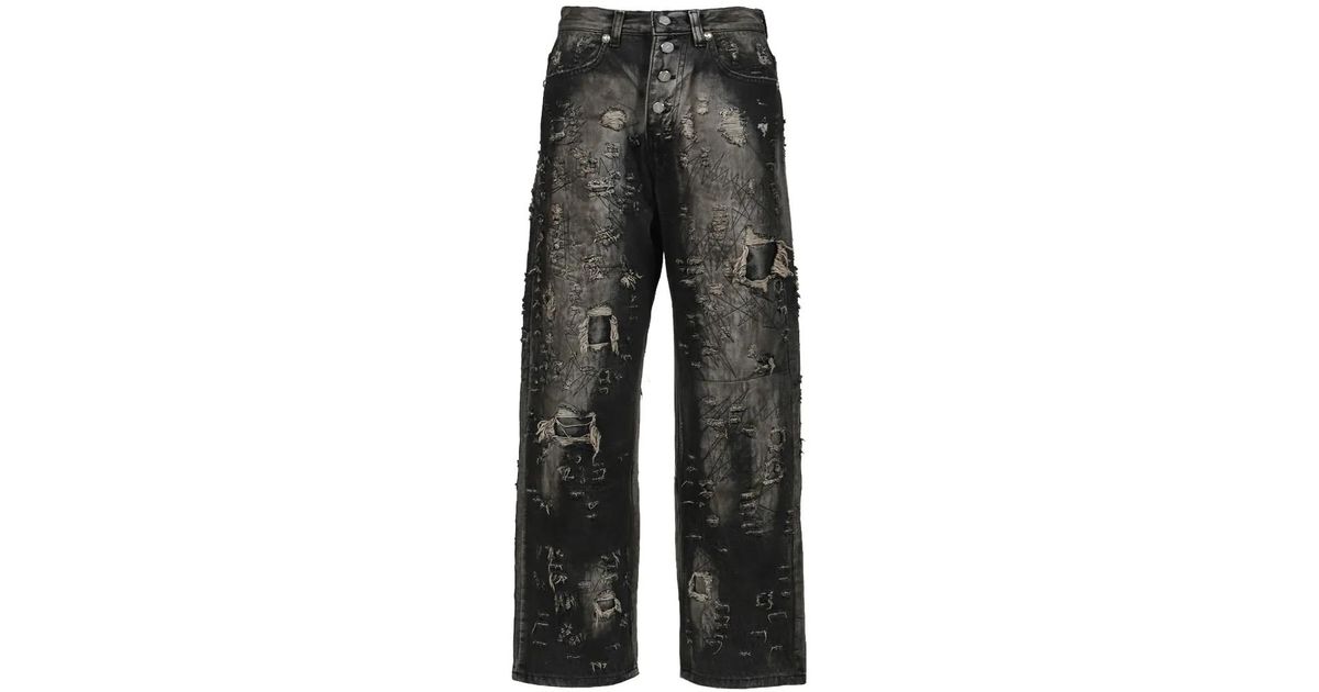 THUG CLUB Hard-Washed Damaged Denim Jeans in Gray for Men | Lyst