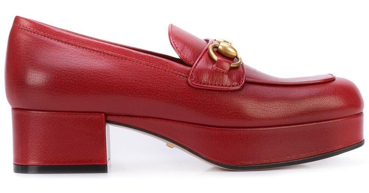 Gucci Leather Platform Loafer With Horsebit in Red | Lyst