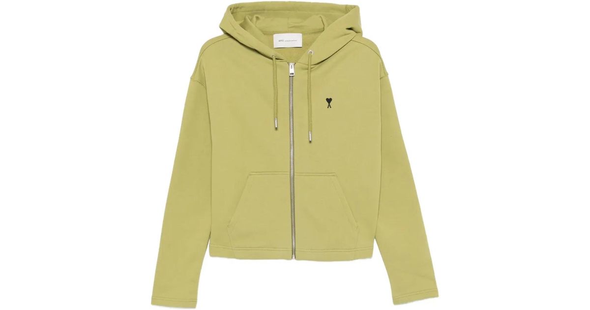 Ami Paris Ami De Coeur Zip-Up Hoodie in Green | Lyst UK