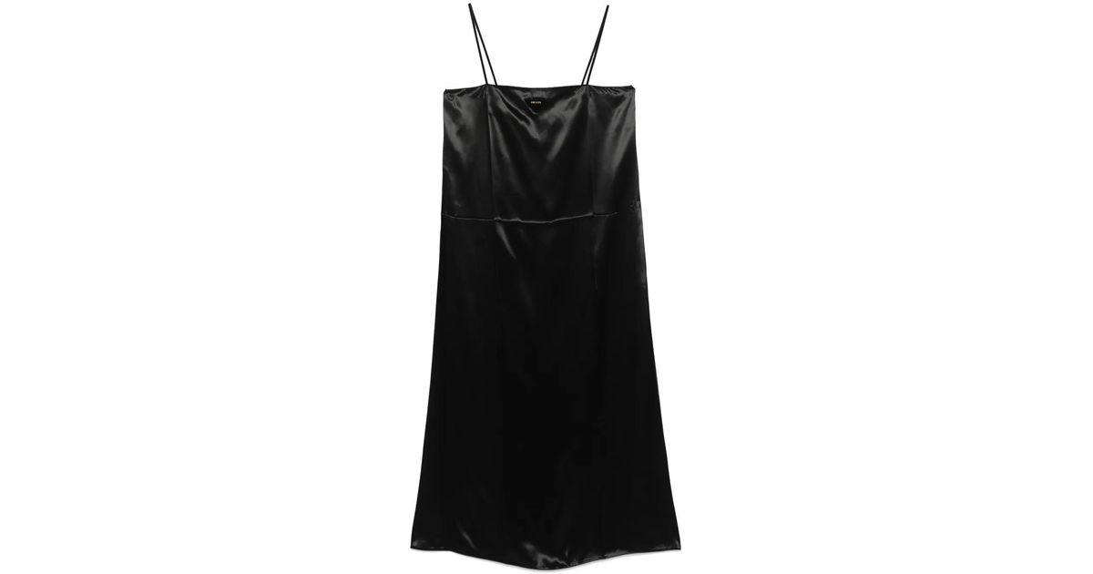 Prada Satin Slip Midi Dress in Black | Lyst UK