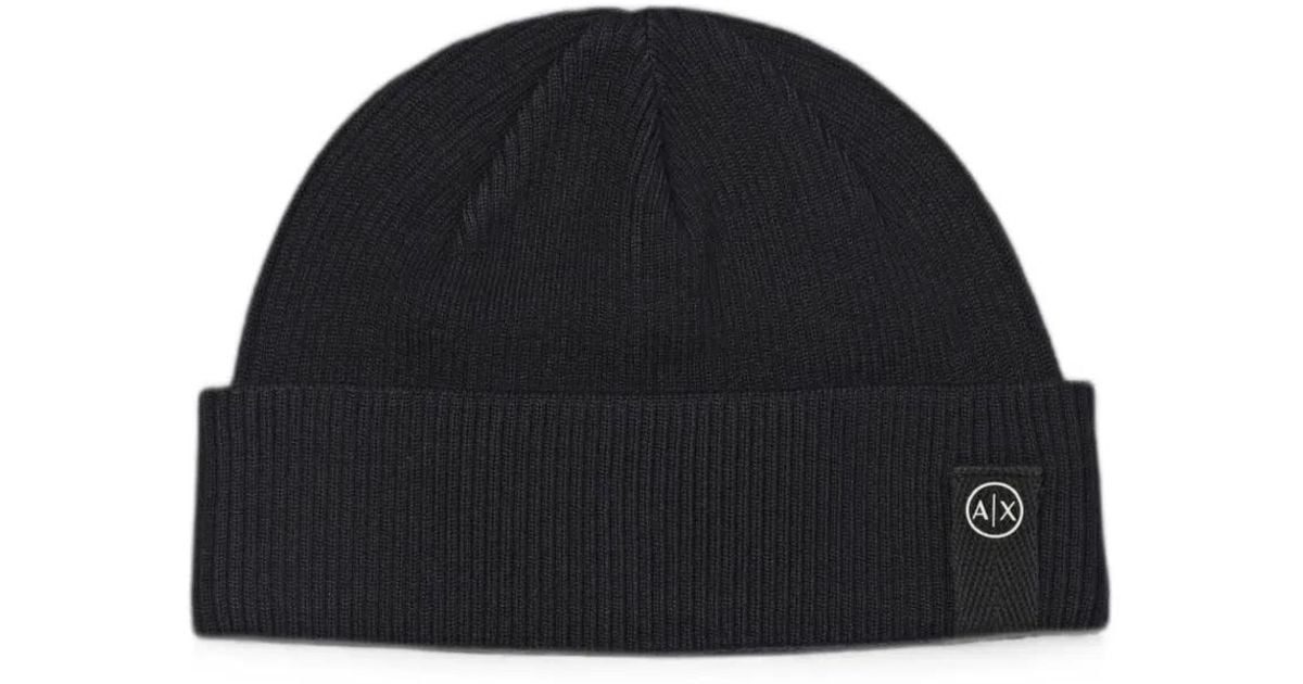 Emporio Armani Logo-Patch Ribbed Beanie Hat in Black for Men | Lyst UK