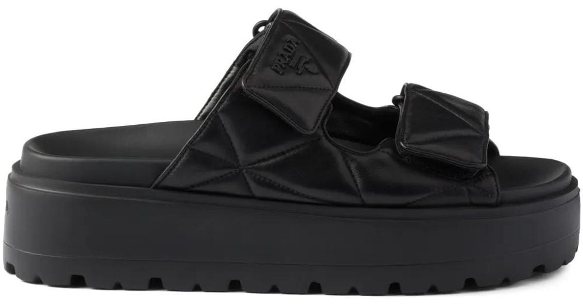 Prada Leather Sandals in Black | Lyst