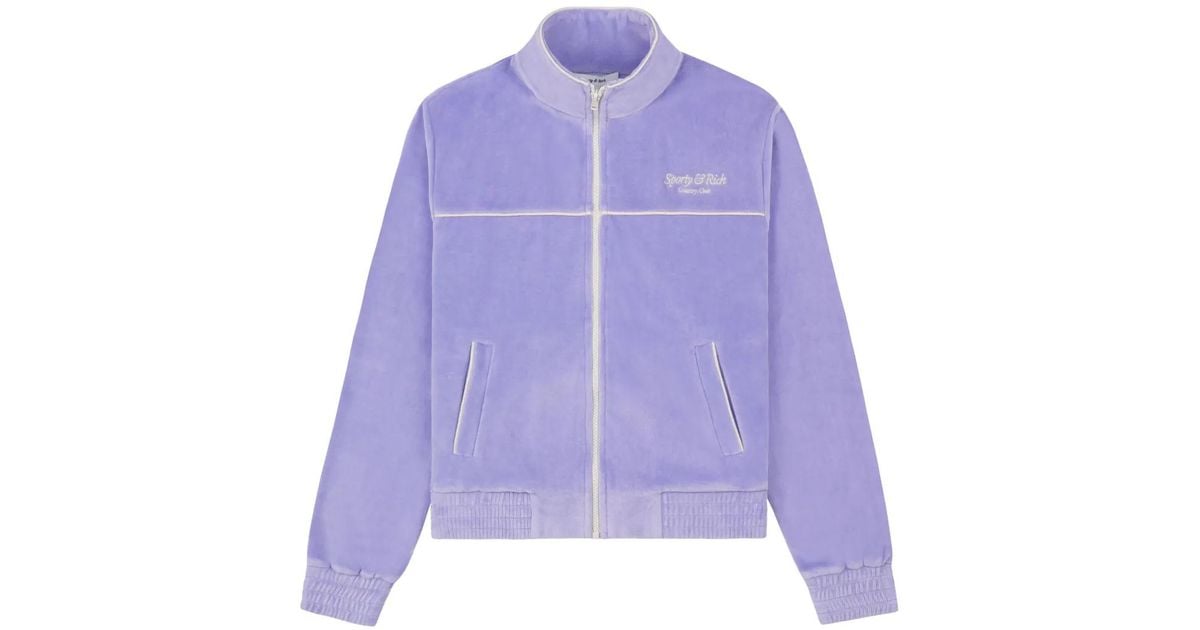 Sporty & Rich Script Cotton Velour Track Jacket in Purple | Lyst