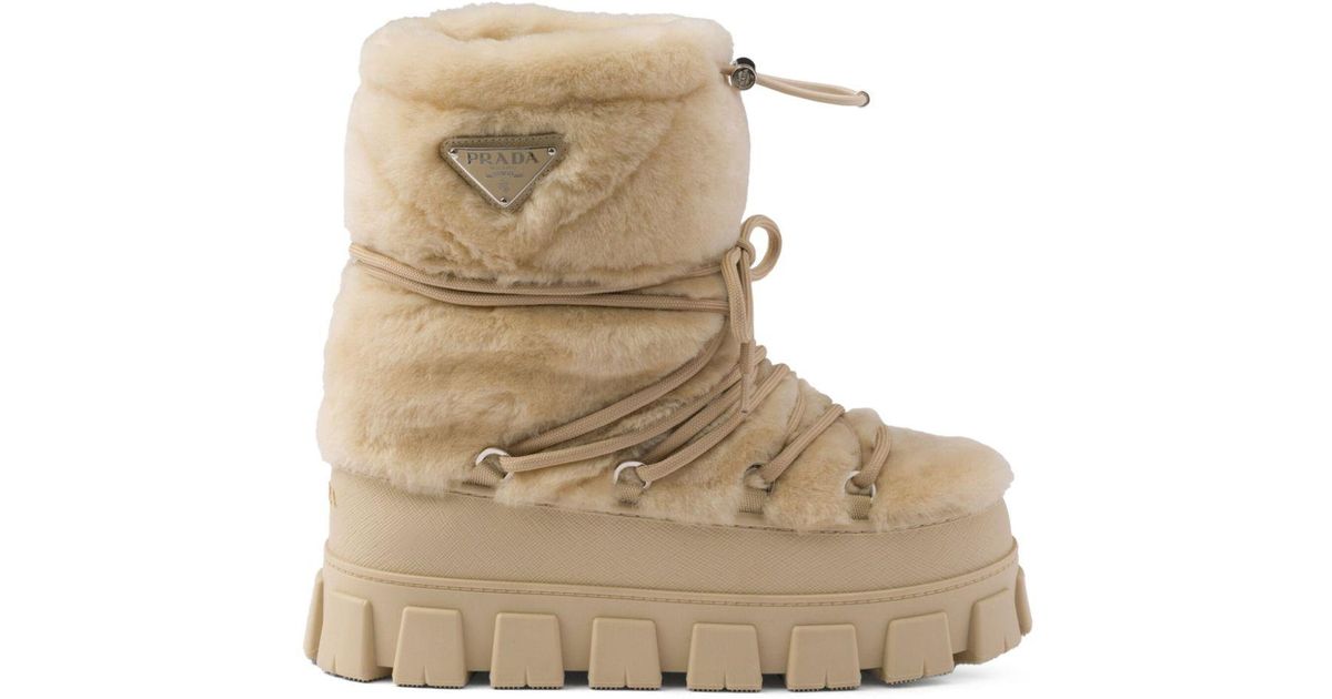 Prada Après Ski Shearling Boots in Natural | Lyst