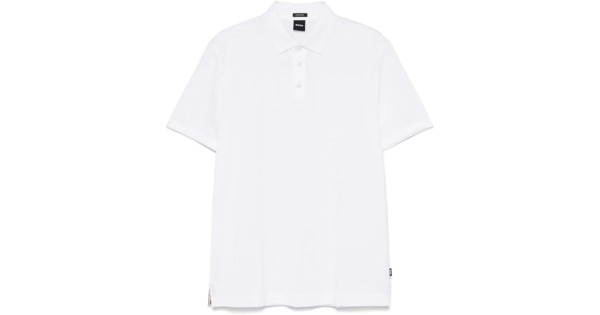BOSS Slub-Texture Polo Shirt in White for Men | Lyst