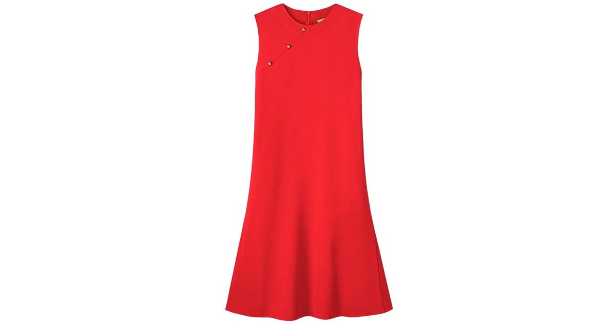 Shanghai Tang Knot-Button Trapeze Mini Dress in Red | Lyst