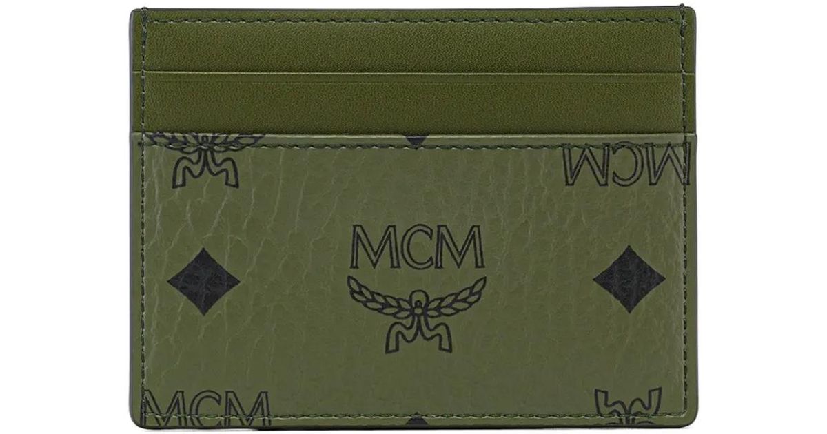MCM Visetos Monogram Canvas Cardholder in Green | Lyst