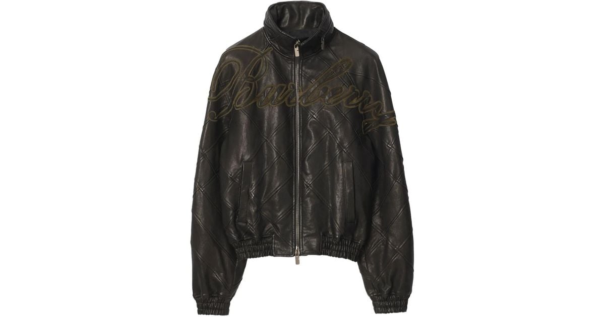 Burberry Cursive-Logo Leather Jacket in Black for Men | Lyst UK