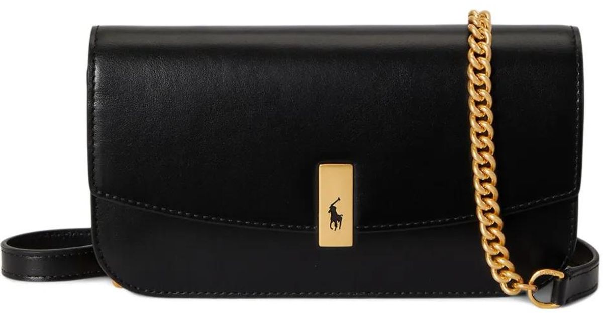 Polo Ralph Lauren Chain-Link Leather Wallet On Strap in Black | Lyst