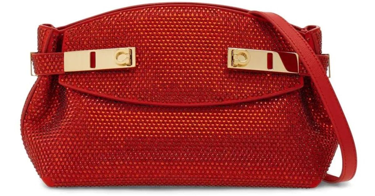 Ferragamo Hugo Crystal-Embellished Crossbody Bag in Red | Lyst