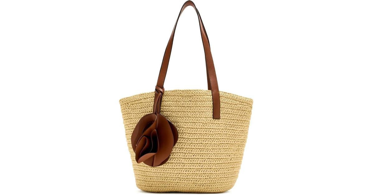 FARM Rio Raffia Leather-Handle Tote Bag in Natural | Lyst