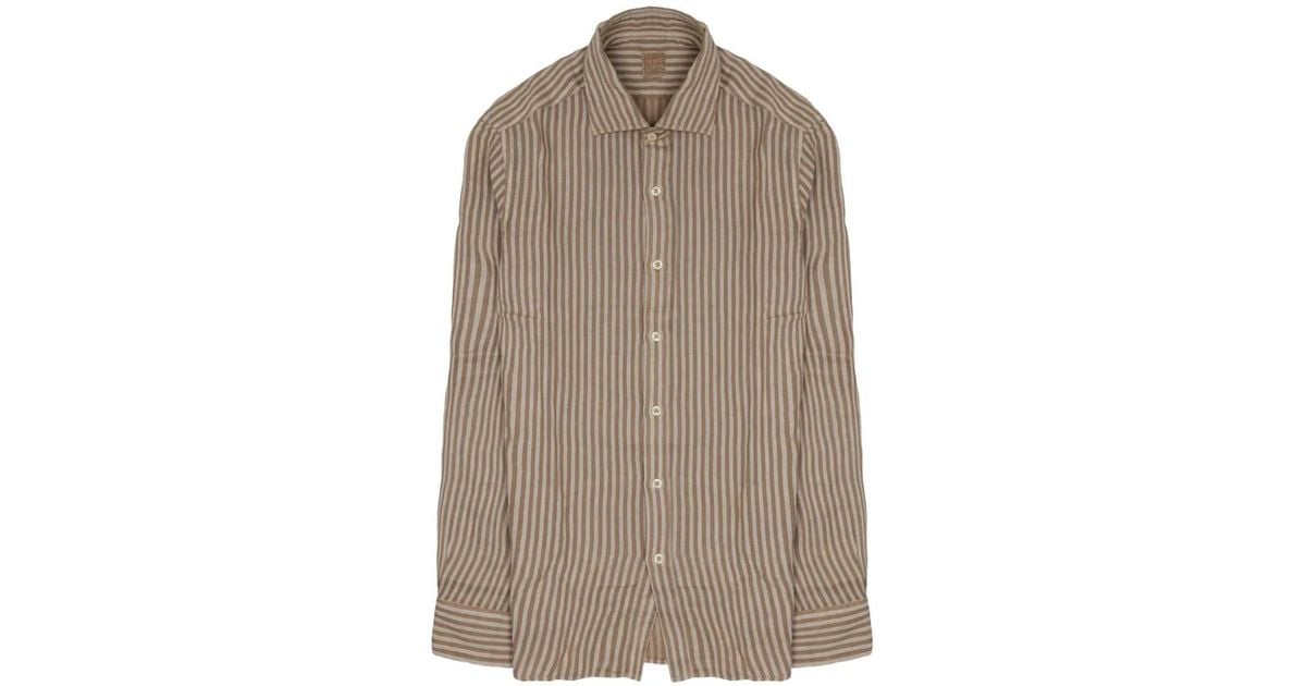 120% Lino Vertical-Stripe Linen Shirt in Brown for Men | Lyst UK