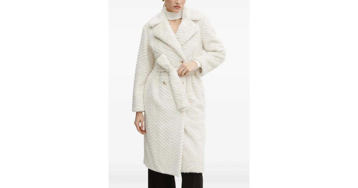 MARCIANO BY GUESS Chevron Belted Coat in White | Lyst UK