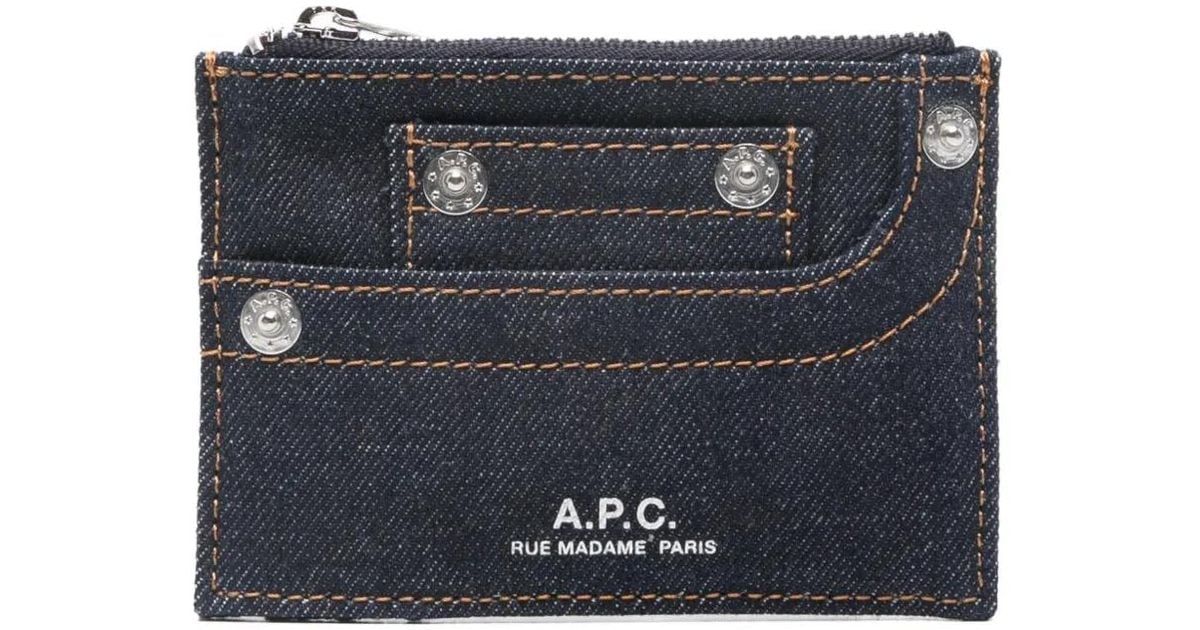 A.P.C. Logo-print Denim Wallet in Blue | Lyst UK