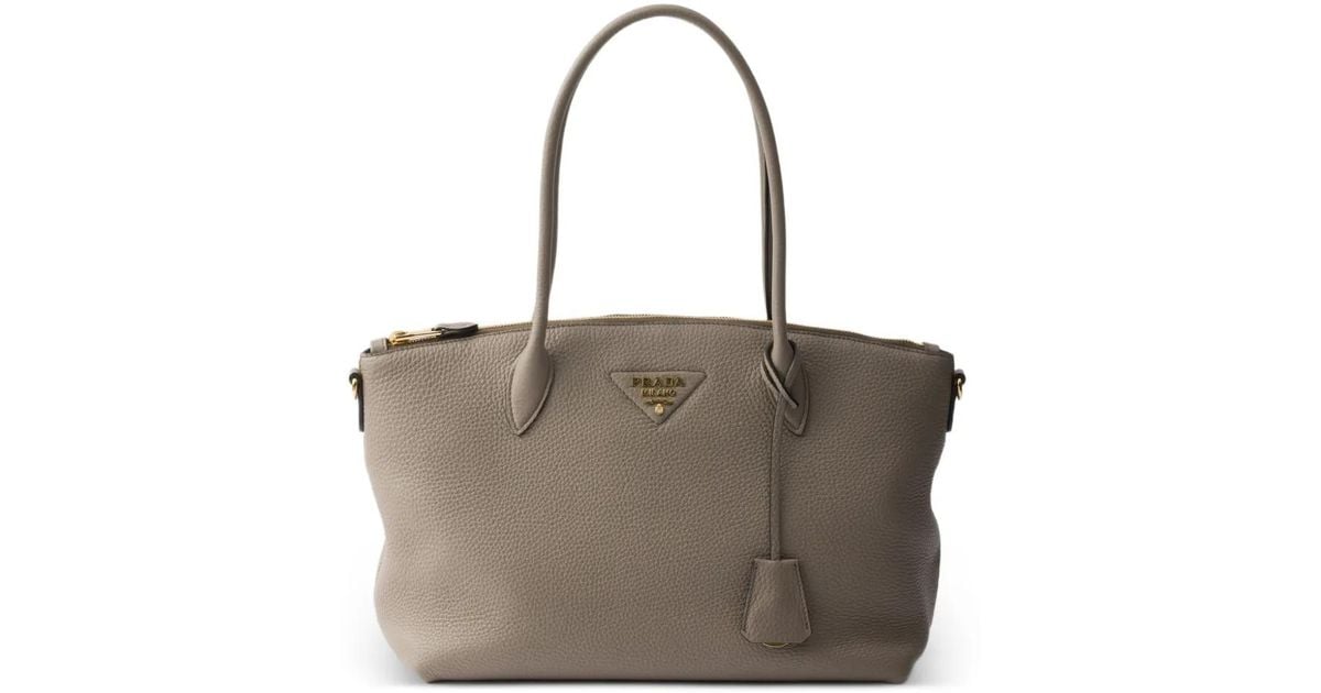 Prada Leather Tote Bag in Grey | Lyst UK
