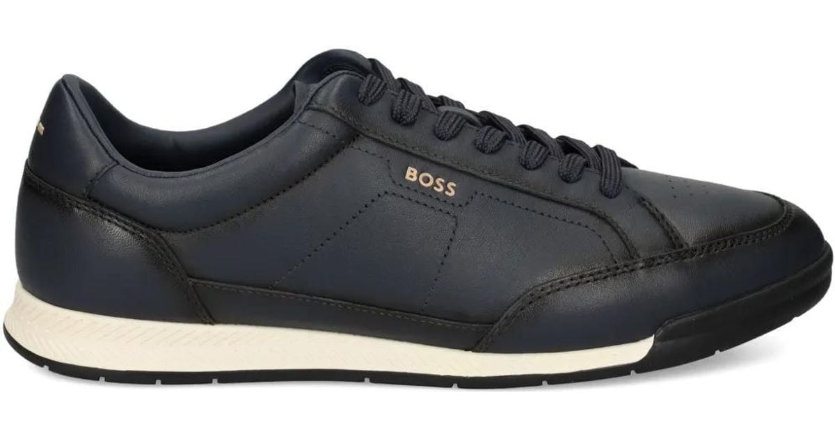 BOSS Perforated Sneakers in Black for Men | Lyst