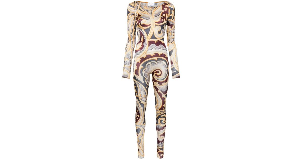 Wolford X Etro Paisley-Print Catsuit in Natural | Lyst