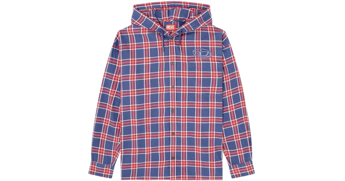 DIESEL Checked Hooded Jacket in Red for Men | Lyst UK