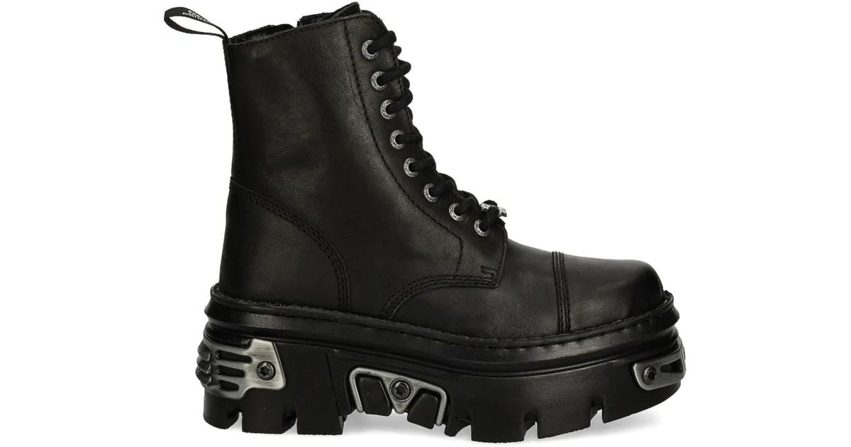 New Rock Lace-Up Platform Combat Boots in Black | Lyst