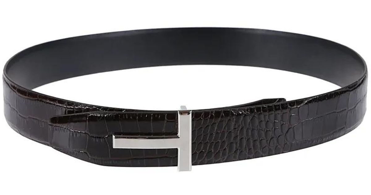 Tom Ford T-Logo Crocodile-Effect Belt in White for Men | Lyst UK