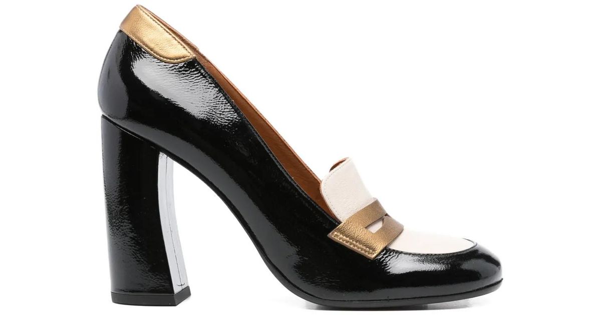 Chie Mihara 100Mm Block-Heel Loafer Pumps in Black | Lyst
